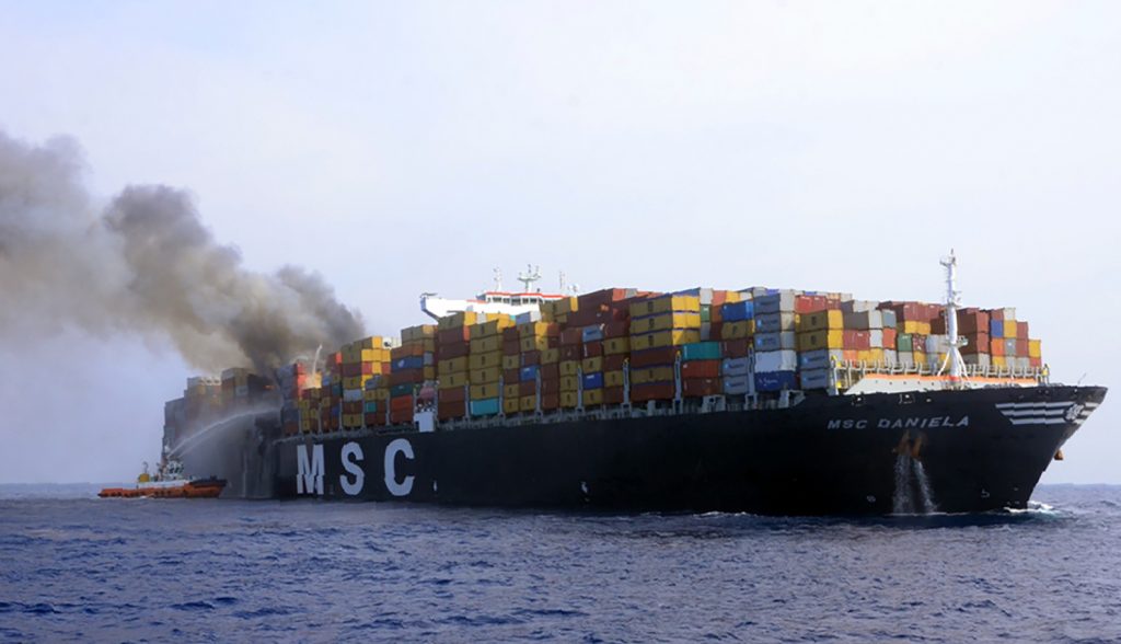 Container ship MSC Daniela caught fire, Indian Navy sends help - MarineGyaan